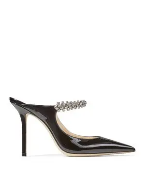 JIMMY CHOO Bing 100 Patent Leather Clog With Crystal Strap - Black