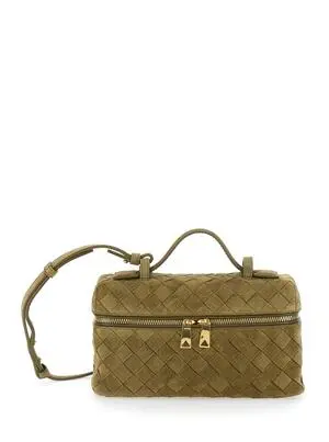 Bottega Veneta Vanity Case With Intreccio Motif In Suede - Green