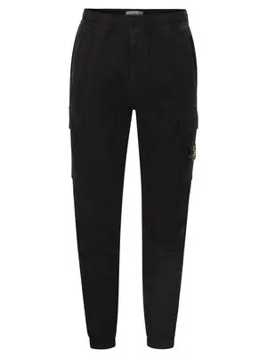 Stone Island Cargo Trousers In Cotton Twill - Black