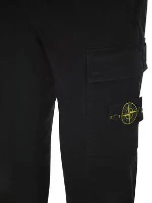 Stone Island Cargo Trousers In Cotton Twill - Black