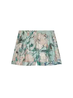 Givenchy Silk Shorts With Rose Print - Green