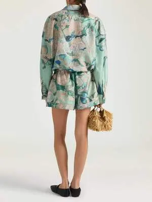 Givenchy Silk Shorts With Rose Print - Green