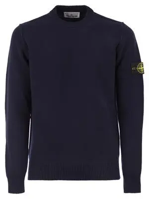 Stone Island Crew-neck Jumper With Reverse Stitch Details - Blue