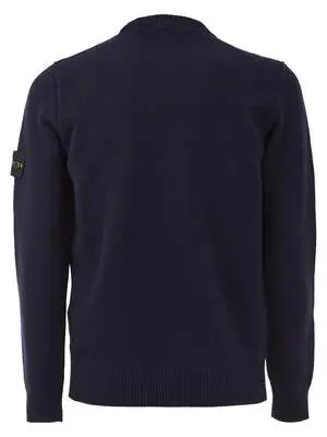 Stone Island Crew-neck Jumper With Reverse Stitch Details - Blue
