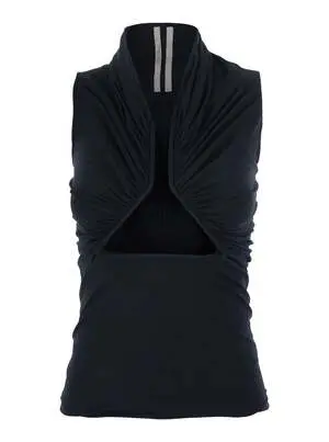 Rick Owens Rick Owens Women Black Top With Ruffled Design And Front Slit In Fabric Woman Multicolor