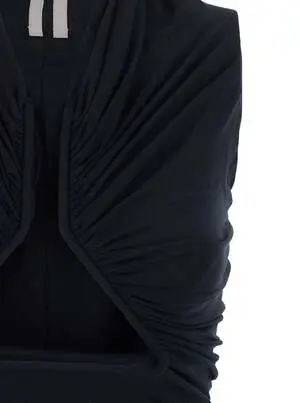 Rick Owens Black Top With Ruffled Design And Front Slit In Fabric - Multicolor