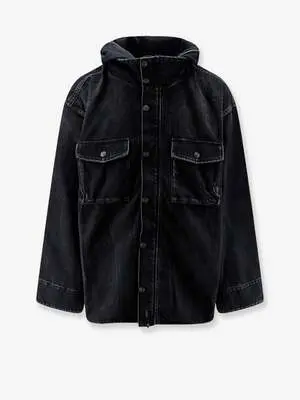 Balenciaga Denim Jacket With Embroidered Logo On The Front - Black