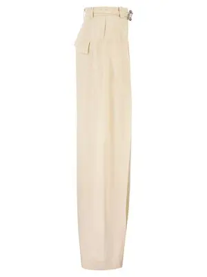 Sportmax Wide Leg Cotton Trousers With Integrated Belt - Multicolor