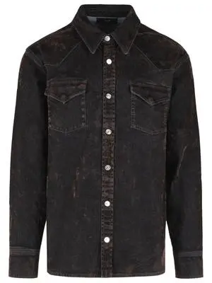 Amiri Flocked Inj Denim Shirt - Brown