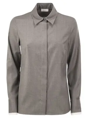 Peserico Stretch Virgin Wool And Viscose Shirt With Shimmering Cuff Detail - Gray