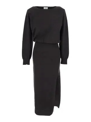P.a.r.o.s.h Dress With Boat Neck In Wool And Cashmere Blend - Brown