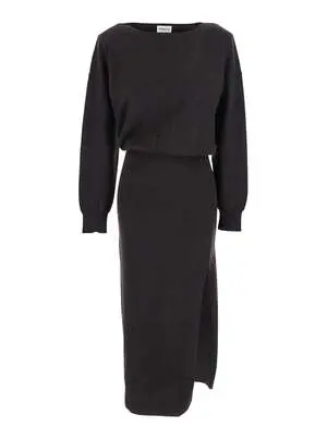 P.a.r.o.s.h Wool And Cashmere Blend Boat Neck Dress - Brown