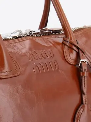 Miu Miu Shiny Leather Handbag With Front Lettering Logo - Multicolor