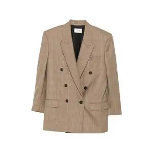 Saint Laurent Wool Check Double-breasted Blazer - Brown