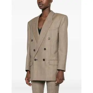 Saint Laurent Wool Check Double-breasted Blazer - Brown
