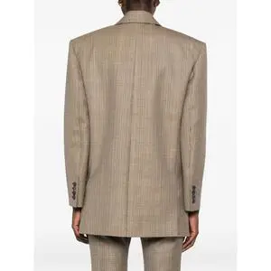 Saint Laurent Wool Check Double-breasted Blazer - Brown
