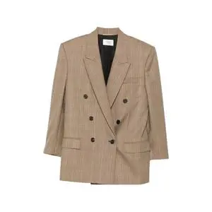 Saint Laurent Wool Check Double-breasted Blazer - Brown