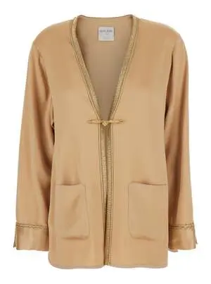 FORTE_FORTE Beige Jacket With Contrast Finishes And Hook Closure In Viscose Blend - Cream