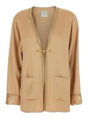 FORTE_FORTE Beige Jacket With Contrast Finishes And Hook Closure In Viscose Blend - Cream