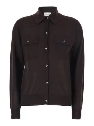 P.a.r.o.s.h Brown Polo Collar Sweater With Front Button Closure In Wool Blend For - Multicolor