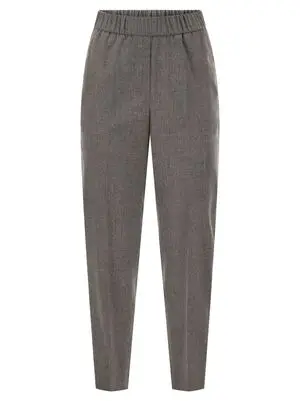 Peserico Virgin Wool And Cashmere Tapered Trousers With Elasticated Waistband - Gray