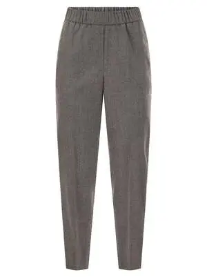 Peserico Virgin Wool And Cashmere Tapered Trousers With Elasticated Waistband - Gray