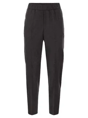 Peserico Virgin Wool And Cashmere Tapered Trousers With Elasticated Waistband - Multicolor