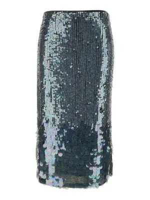 P.a.r.o.s.h Midi Grey Skirt With All-over Sequins In Stretch Polyamide - Multicolor