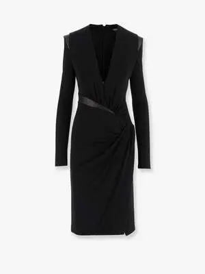 Versace Crepe Mini Dress With V-neckline - Black