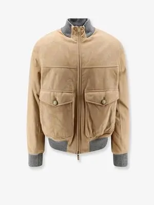 Brunello Cucinelli Padded Suede Jacket - Cream