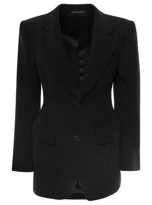 Balenciaga Hourglass' Black Pinstripe Single-breasted Jacket In Stretch Wool - Multicolor