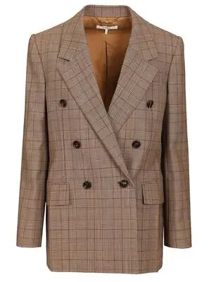 Chloé Tailored Double-breasted Checked Wool Jacket - Brown
