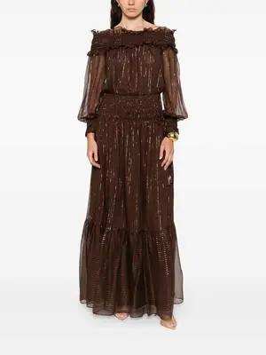 SELF-PORTRAIT Striped Long Dress - Brown