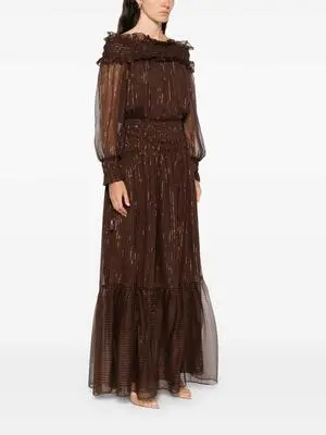 SELF-PORTRAIT Striped Long Dress - Brown