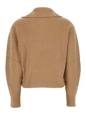 Max Mara Beige Turtleneck Sweater With Ribbed Design In Wool And Cashmere Blend - Multicolor