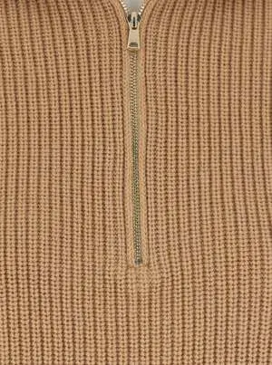 Max Mara Beige Turtleneck Sweater With Ribbed Design In Wool And Cashmere Blend - Multicolor
