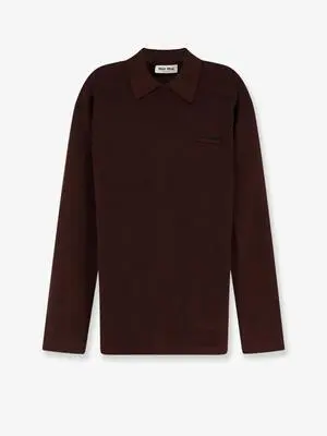 Miu Miu Wool Polo Shirt With Embroidered Logo On The Front - Multicolor