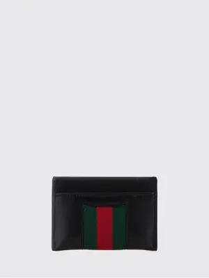 Gucci Smooth Leather Card Holder With Horsebit Detail And Gold-tone Hardware - Black
