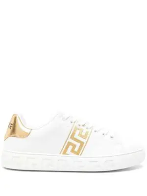 Versace Leather Sneakers With Greek Embroidery - White