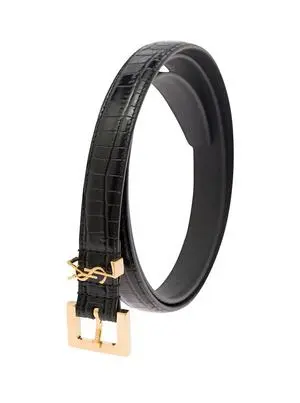 Saint Laurent Cassandre Leather Belt - Black
