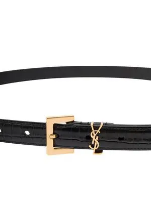 Saint Laurent Cassandre Leather Belt - Black