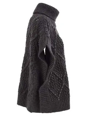 Peserico Virgin Wool Openwork Knit Roll-neck Poncho