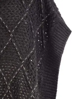 Peserico Virgin Wool Openwork Knit Roll-neck Poncho