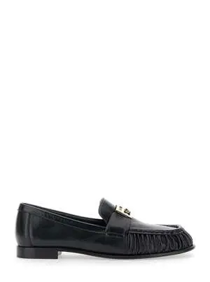 Fendi Loafers With Ff Plate On The Front In Leather - Black