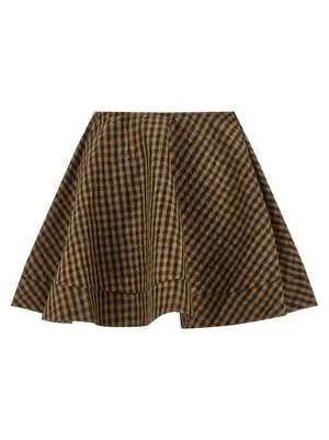 GANNI Crinkled Taffeta Check Mini Skirt - Brown