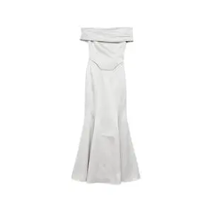 Solace London Off-shoulder Draped Evening Dress - Silver