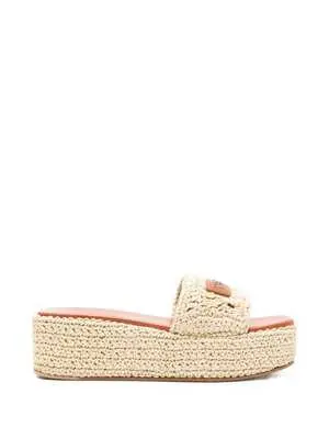 Versace Raffia Logo Platform Sandals - Multicolor