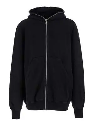 Rick Owens Black Hoodie With Kangaroo Pocket On The Front In Cotton - Multicolor