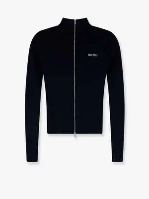 Miu Miu Cotton Cardigan With Front Logo Inlay - Multicolor