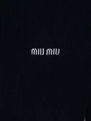 Miu Miu Cotton Cardigan With Front Logo Inlay - Multicolor